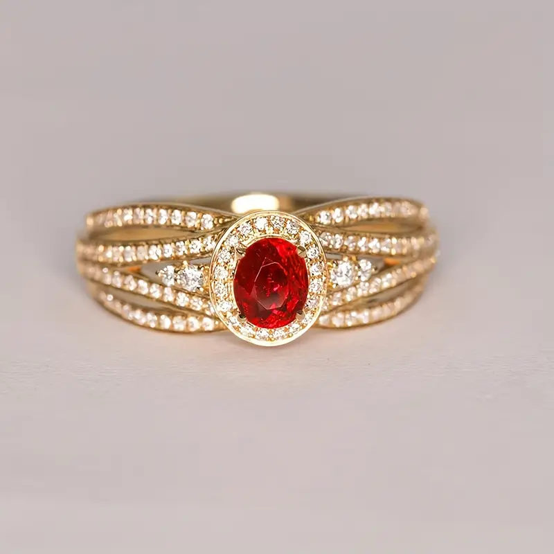 Elegant Layered Red Crystal Gold Ring – Amelia Jewellery
